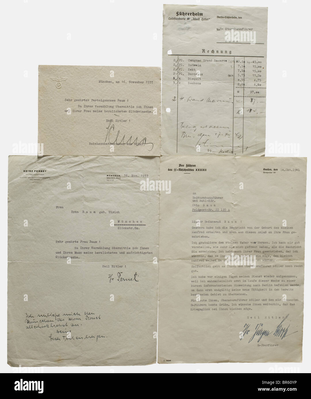 SS-Oberführer Otto Baum (1911 - 1998), autographs and documents from ...