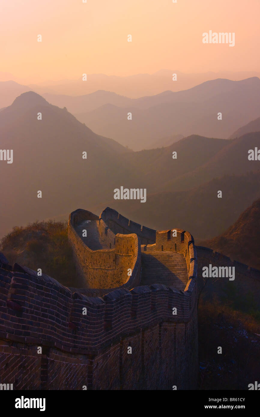 Great Wall winding in the mountain at sunset, Jinshanling, Hebei, China ...