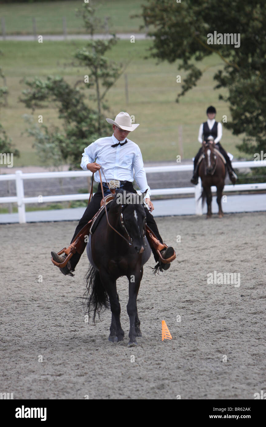 Horse and rider in Western saddlery Stock Photo - Alamy