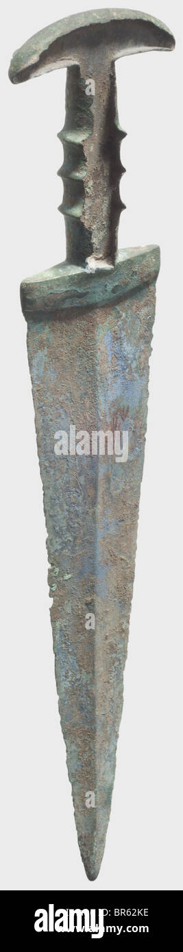 A Luristan bronze sword, circa 800 B.C. Double-edged, tapering blade ...