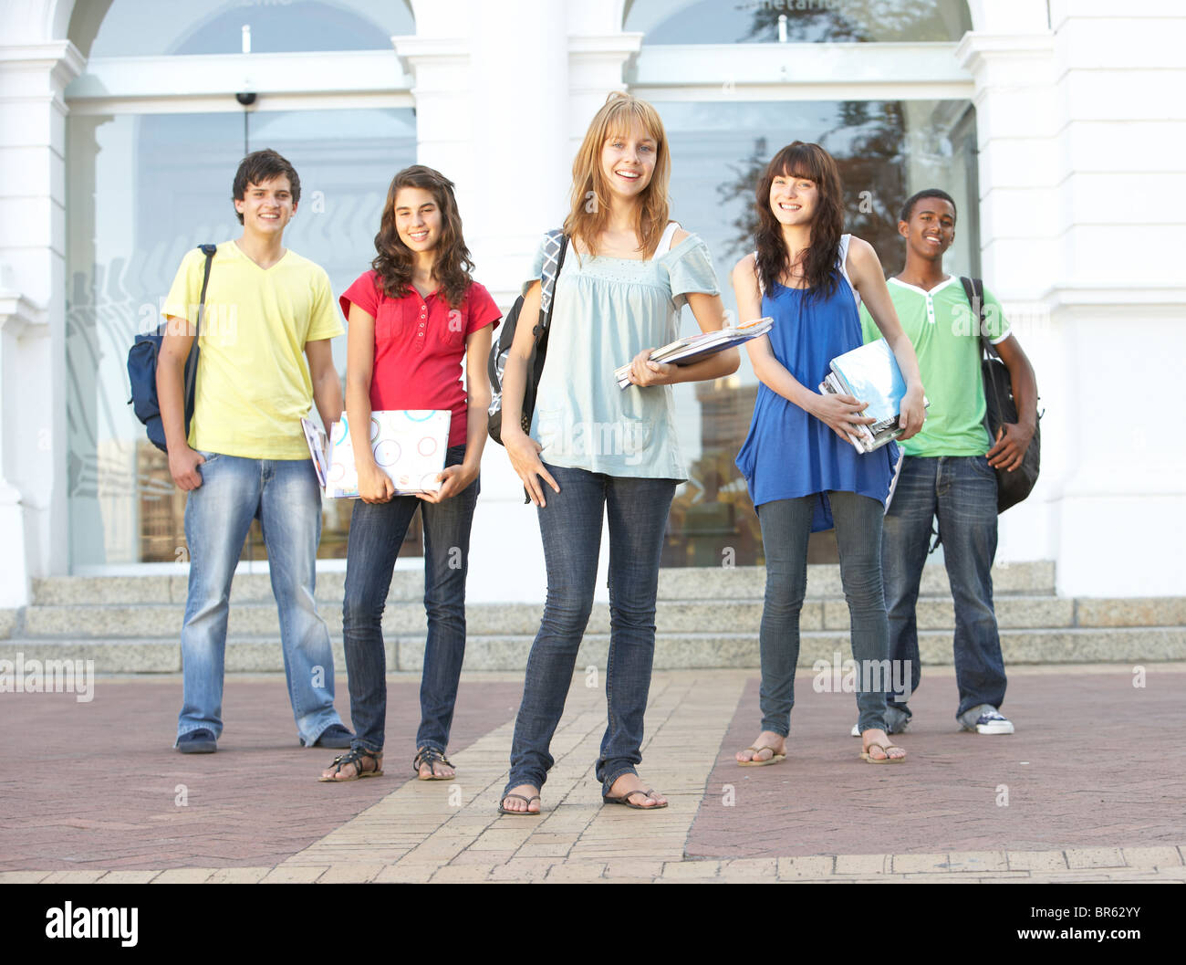Group Of Teenage Students Standing Outside College Building Stock Photo ...