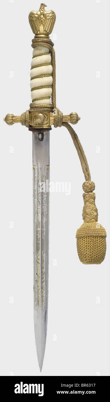 A naval officer's dagger, deluxe version with ivory grip Nickel-plated ...