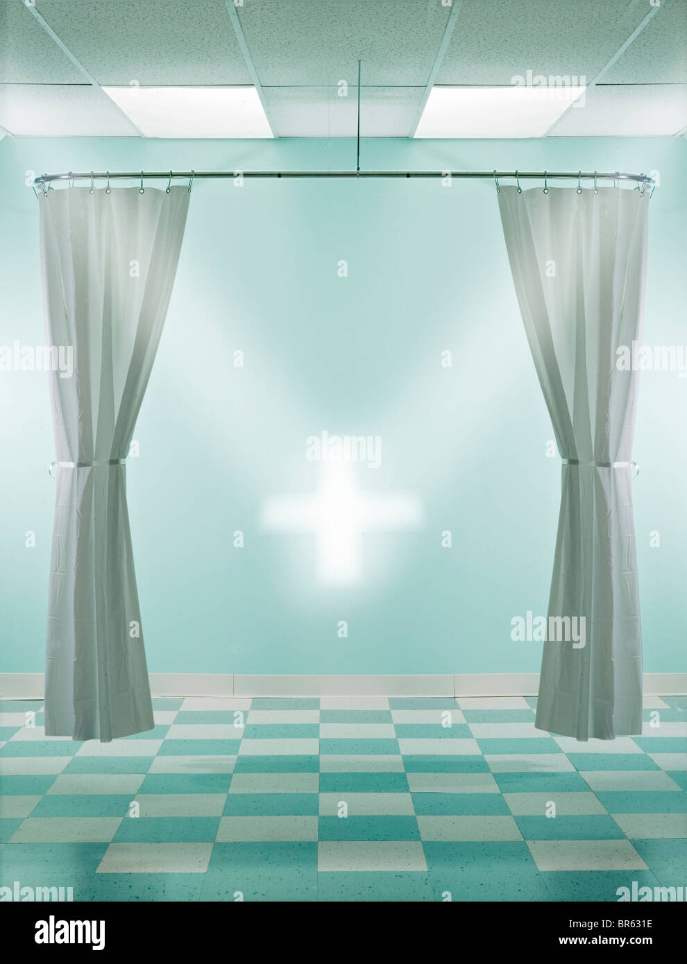 green and white hospital room with cross of light Stock Photo - Alamy