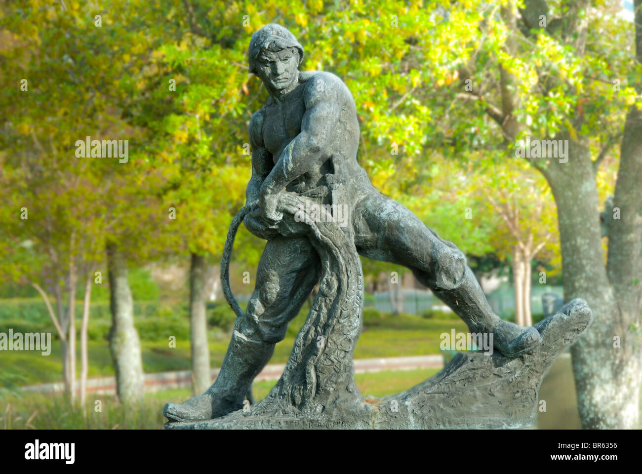 Small bronze sculpture in Cooper Riverside Park in the city center of ...