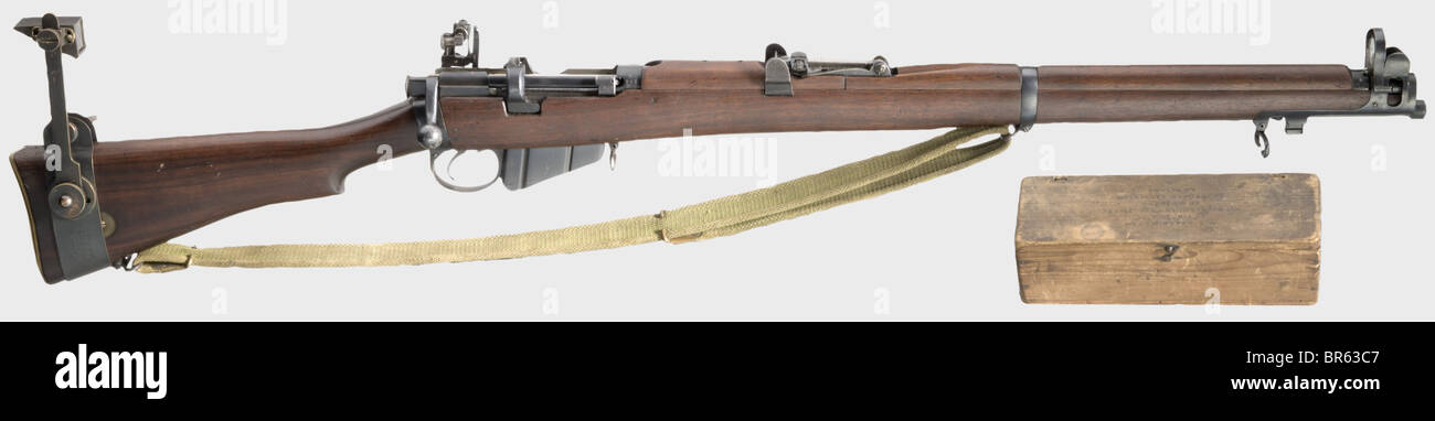 A sniper rifle Lee-Enfield (SMLE) Mark III* with dioptre and trench ...