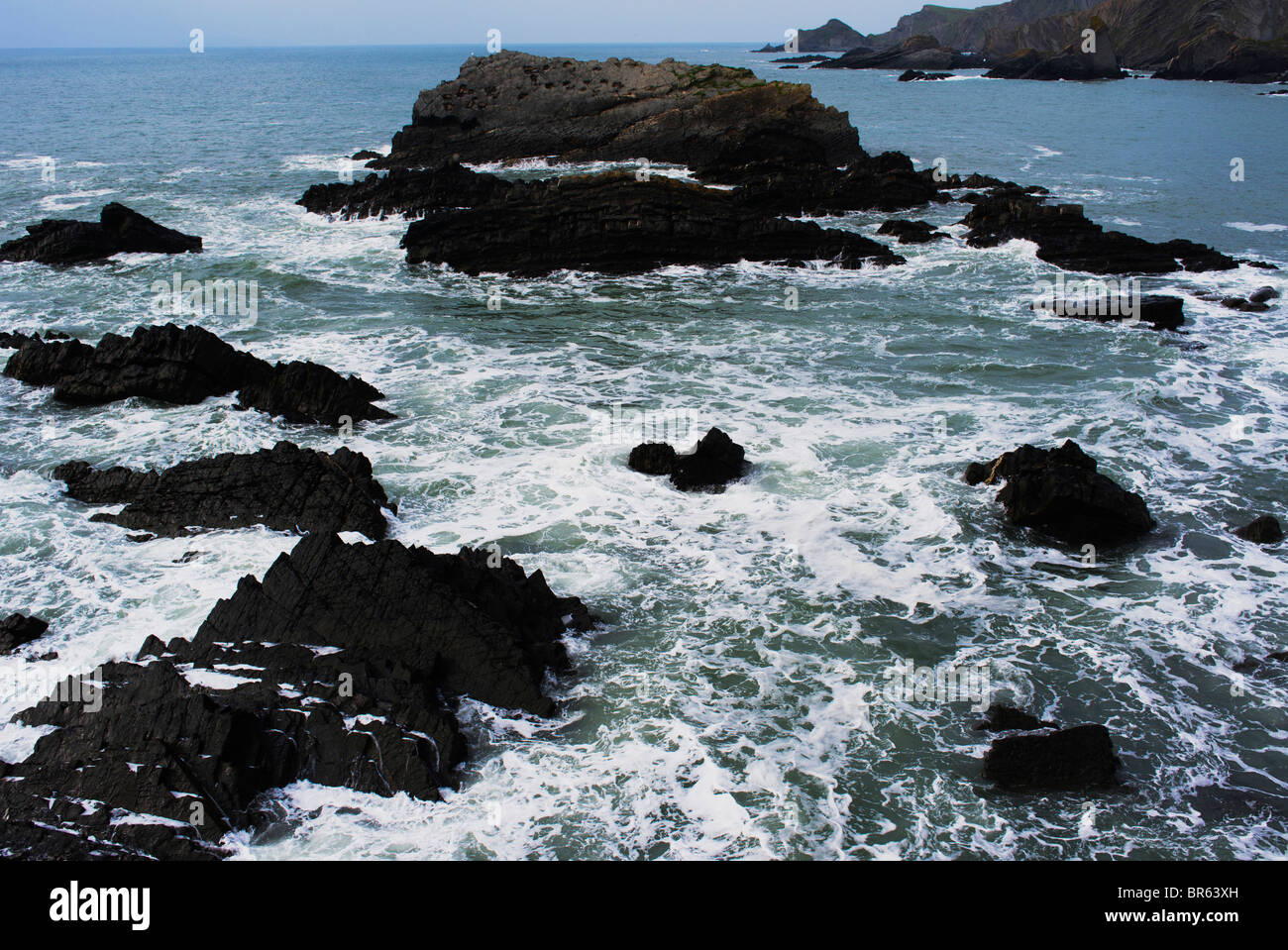 rocks and sea hartland quay devon Stock Photo - Alamy