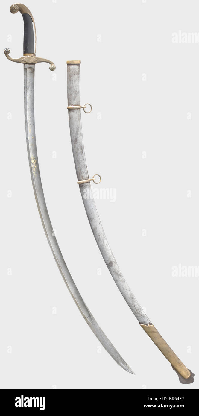 A sabre à la Mameluke for officers, circa 1820. Heavily curved Damascus ...