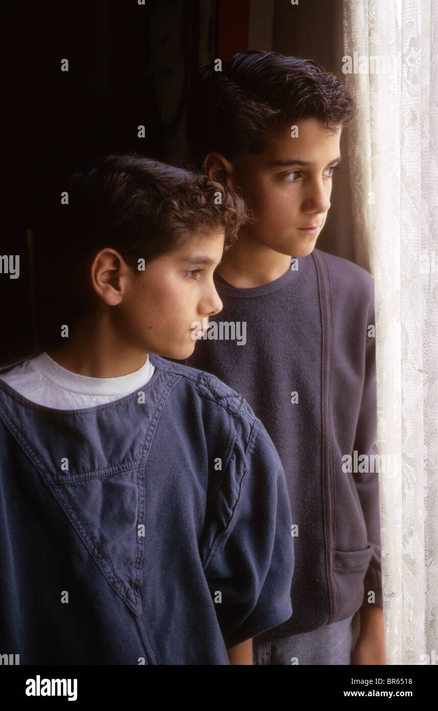 Twin boy portrait smile pleasant fun friendly good-looking handsome ...