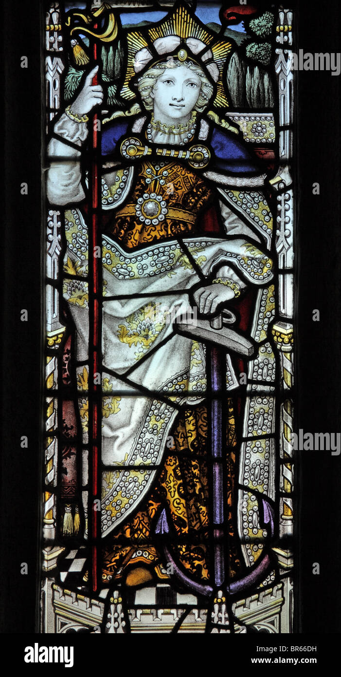 A stained glass window by the C E Kempe & Co. depicting the Virtue Hope ...