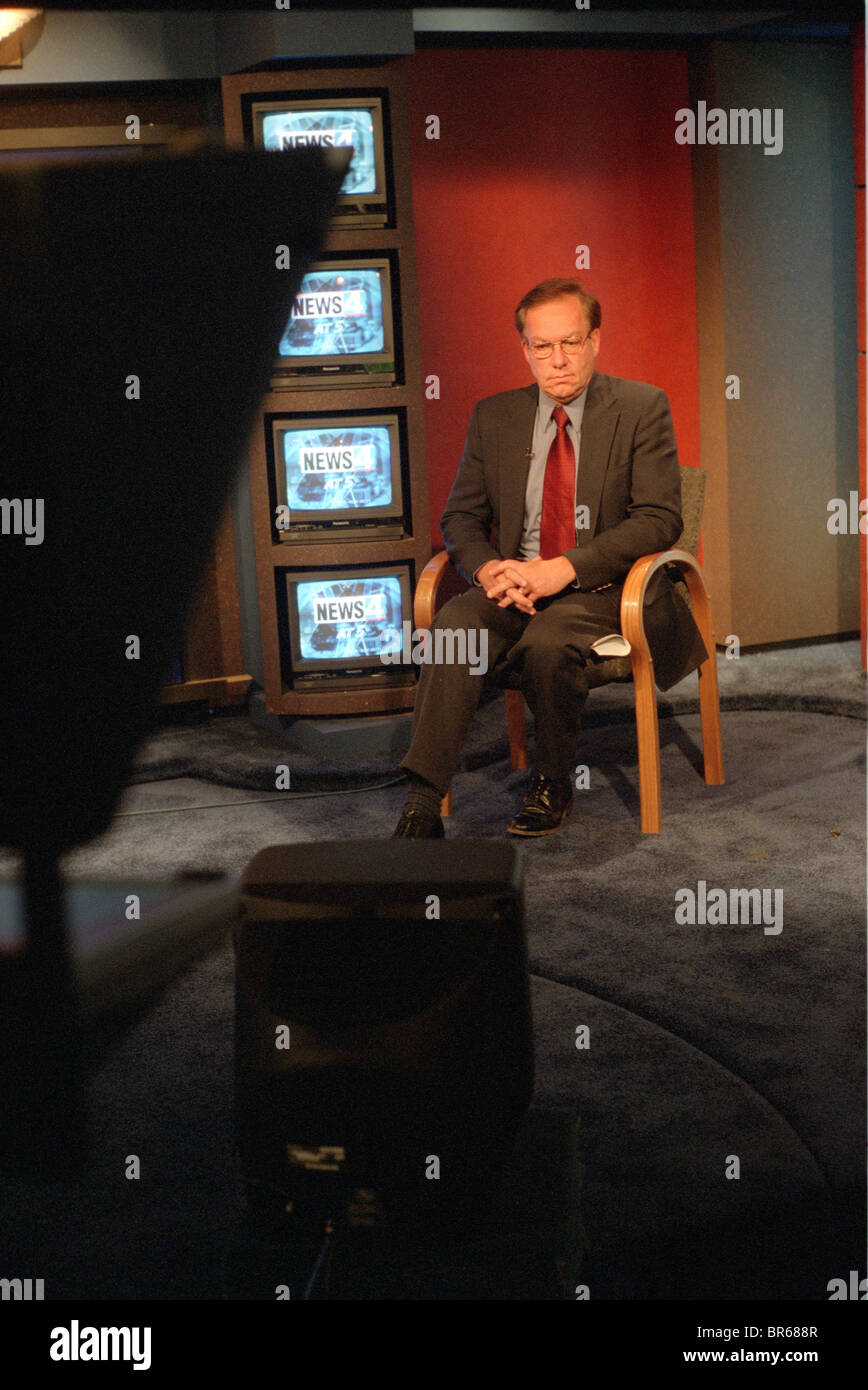 Senator Wayne Allard (R-Colo.) waits nervously in the broadcast studio ...