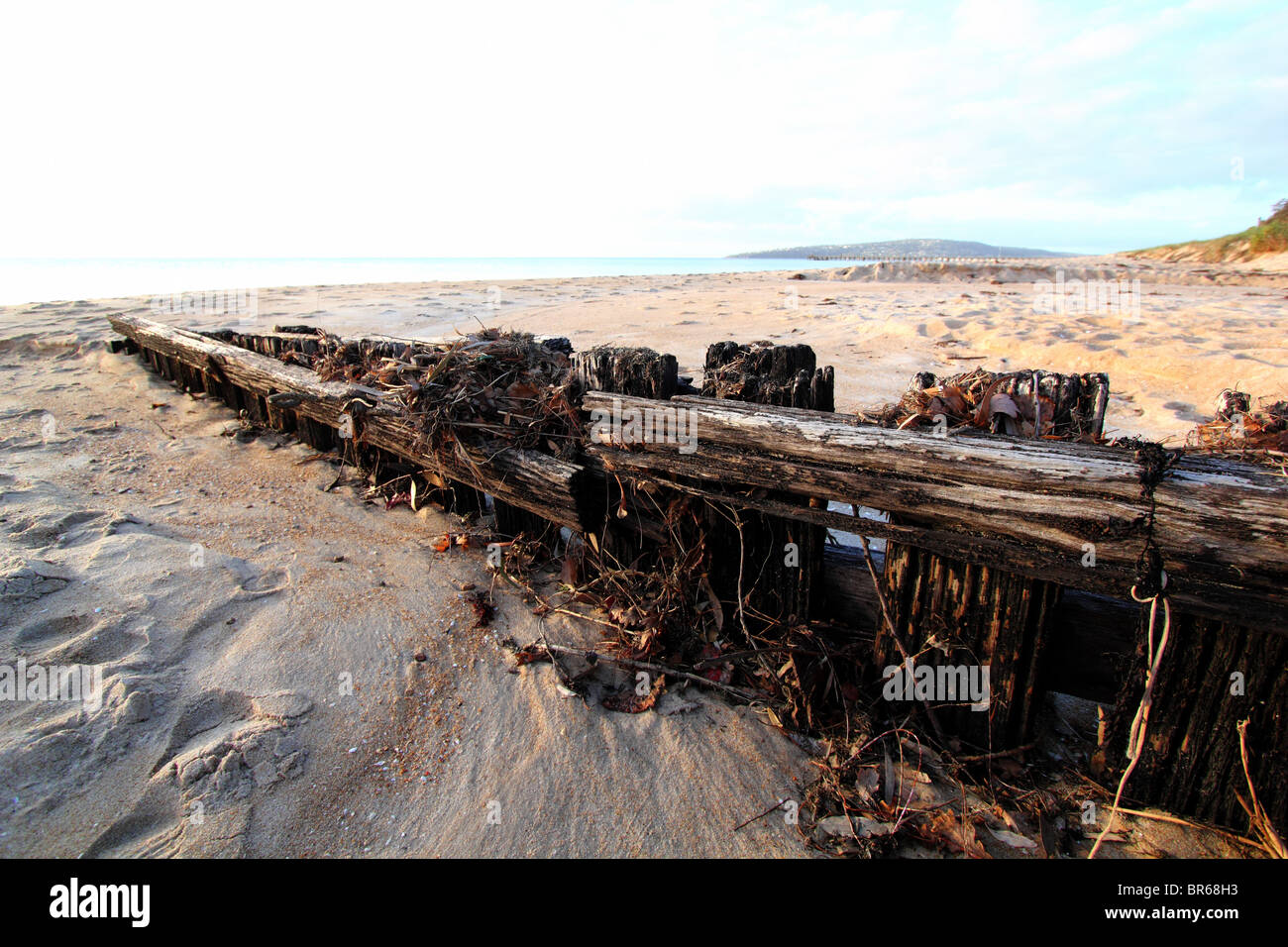 ROTTING TIMBER BOAT LAUNCHING RAMP ON A BEACH MORNINGTON PENINSULAR ...