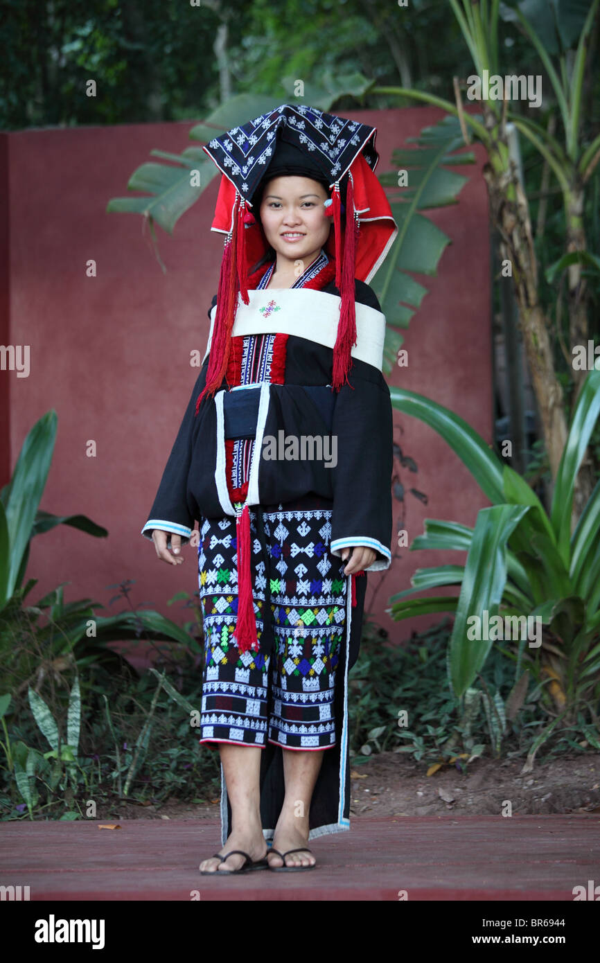 Young People showing of traditional dress of the Yao people in a ...