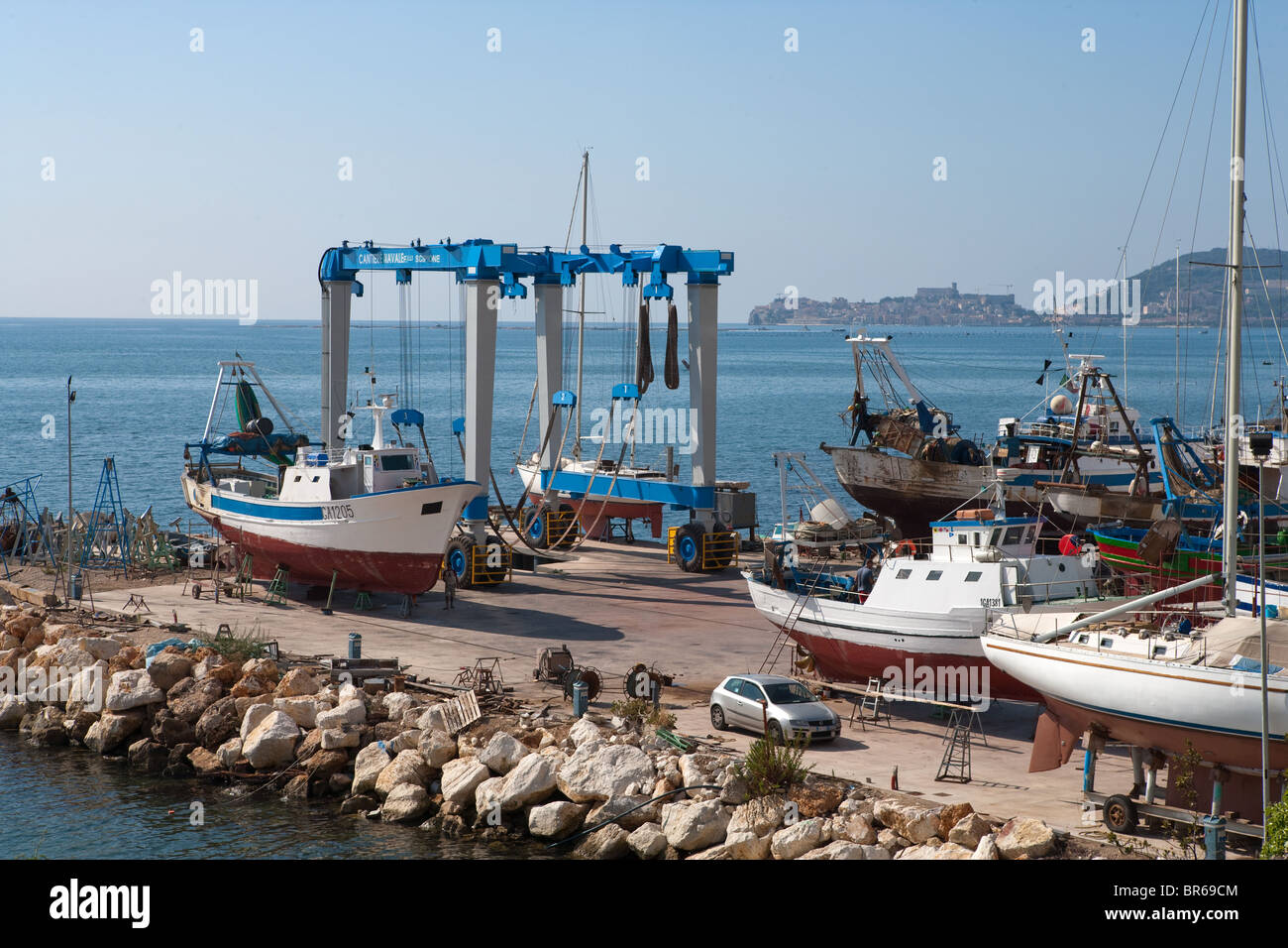 fishing boats restarting in Mediterranean shipyard Formia Naples Italy ...