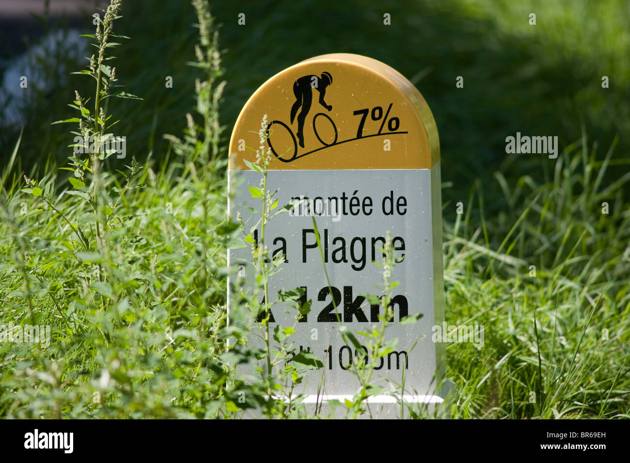 Cycle Climb route, Marker Sign, La Plagne Mountain Climb Stock Photo ...