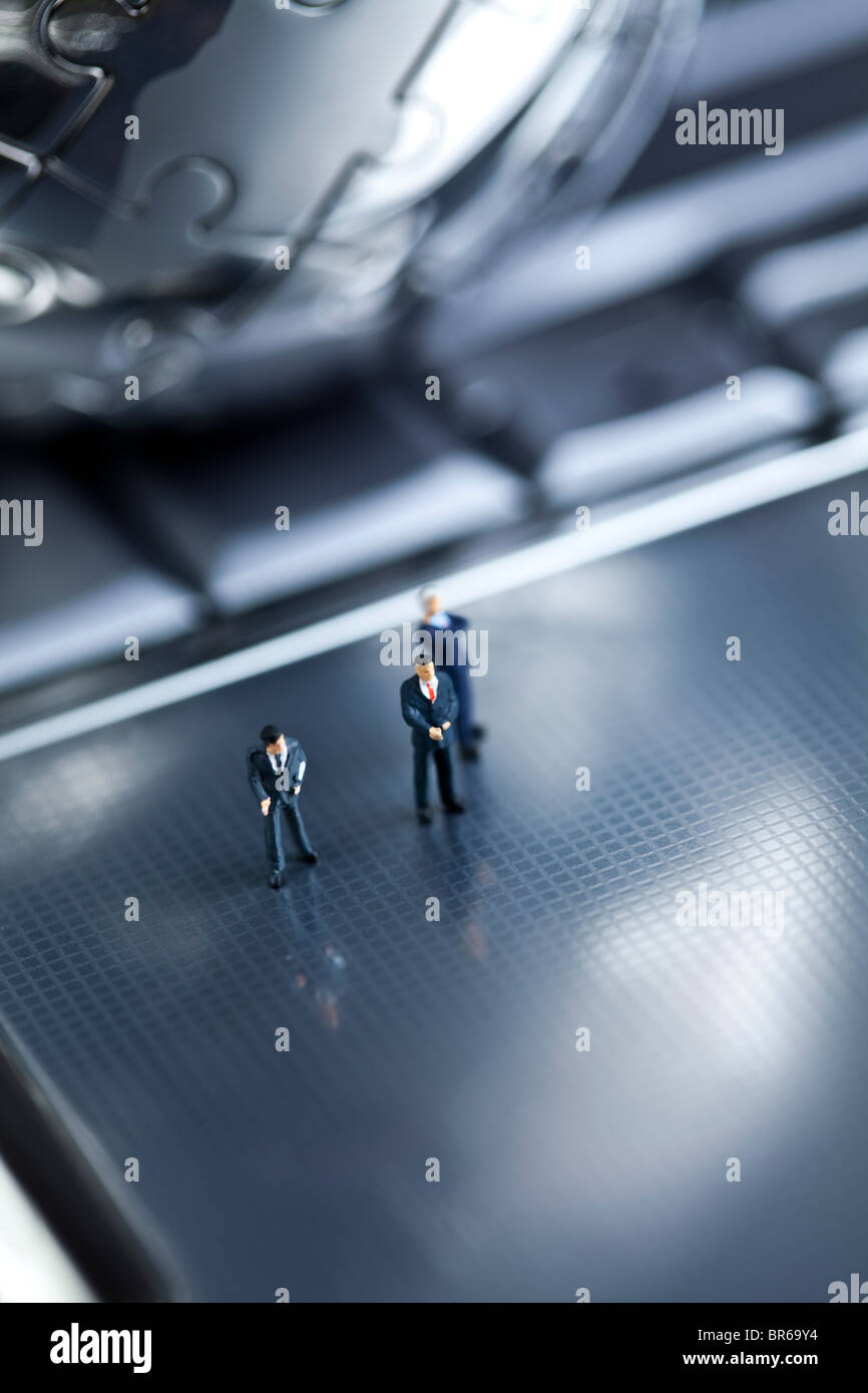 Figure man over computer background Stock Photo - Alamy