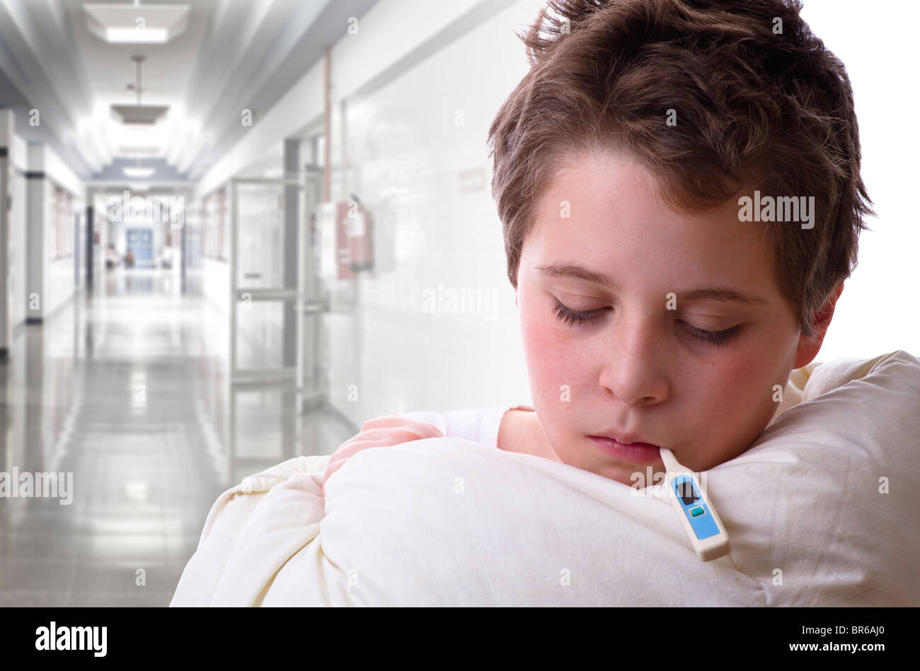 sick child in hospital. Fever and flu Stock Photo - Alamy