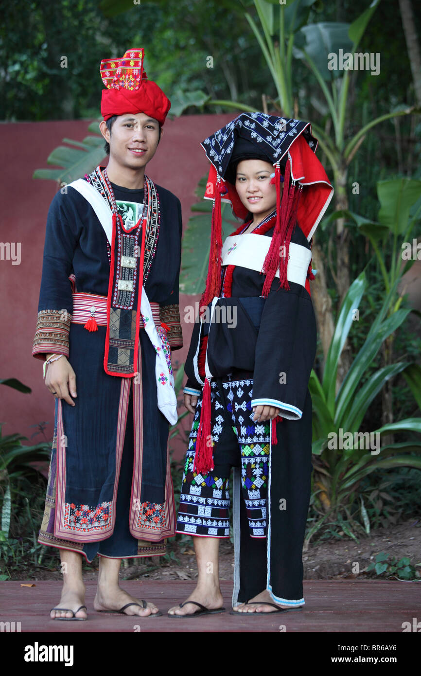 Young People showing of traditional dress of the Yao people in a ...