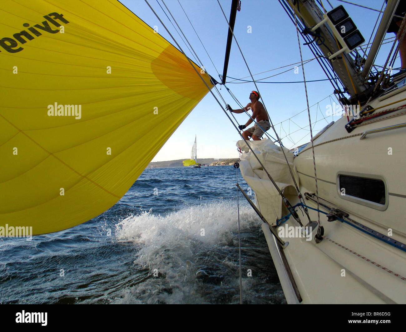 students learning how to use a spinnaker at the Flying Fish sailing school Stock Photo - Alamy