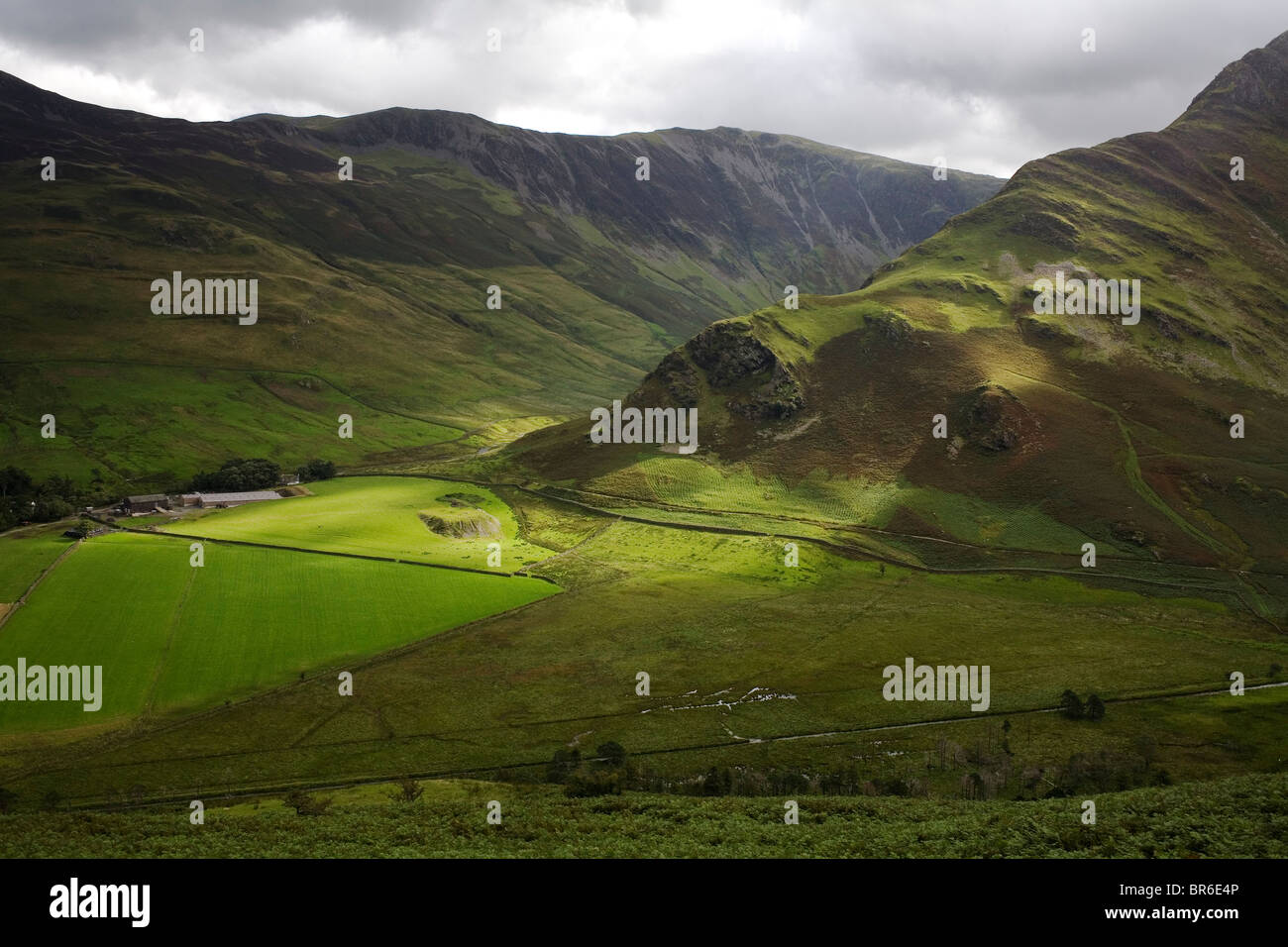 Gatesgarth Farm and the edge of Fleetwith Pike at the eastern end of ...