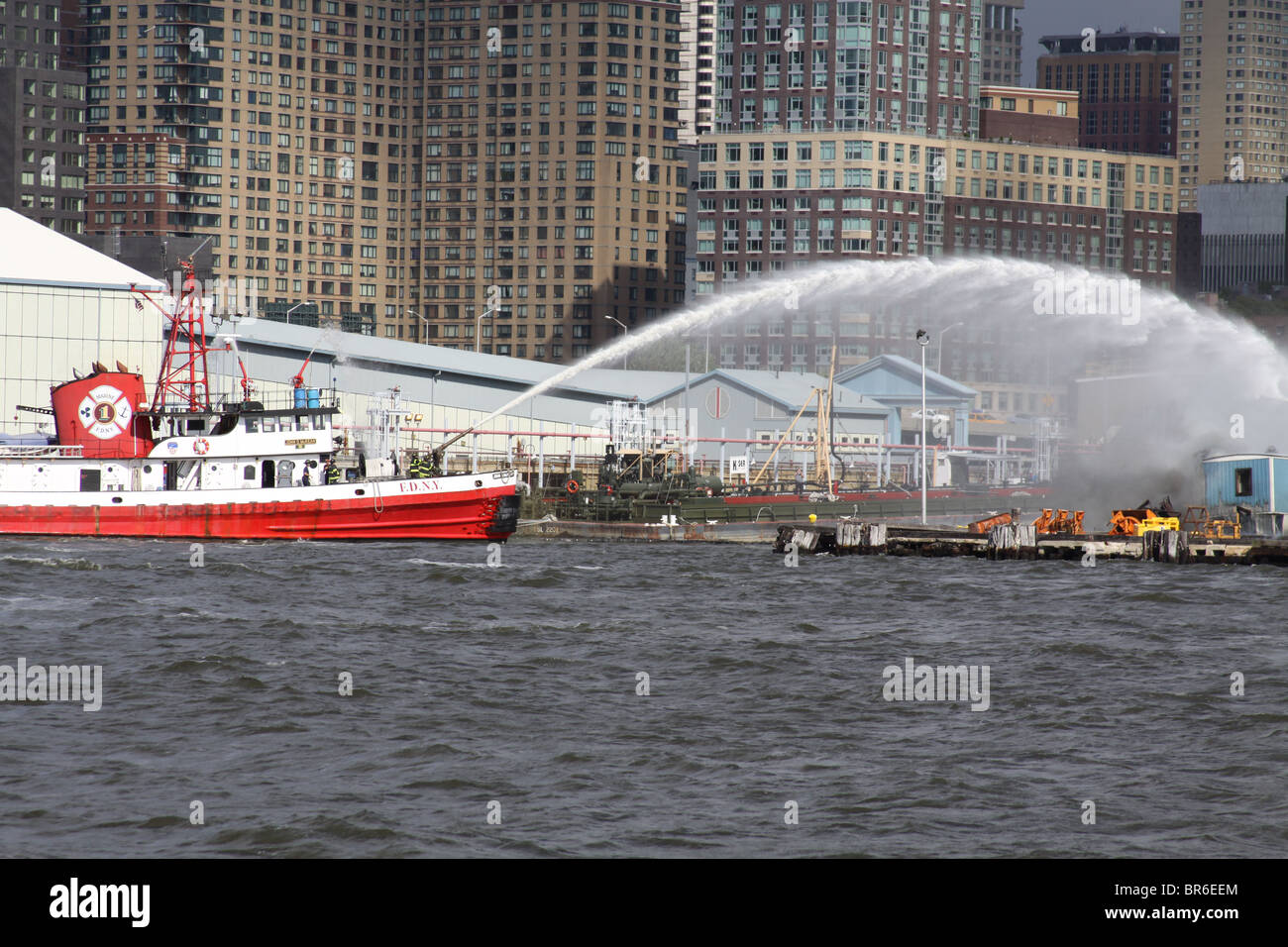 New York City- September 4, 2010-NYFD fire boat working on the Hudson ...
