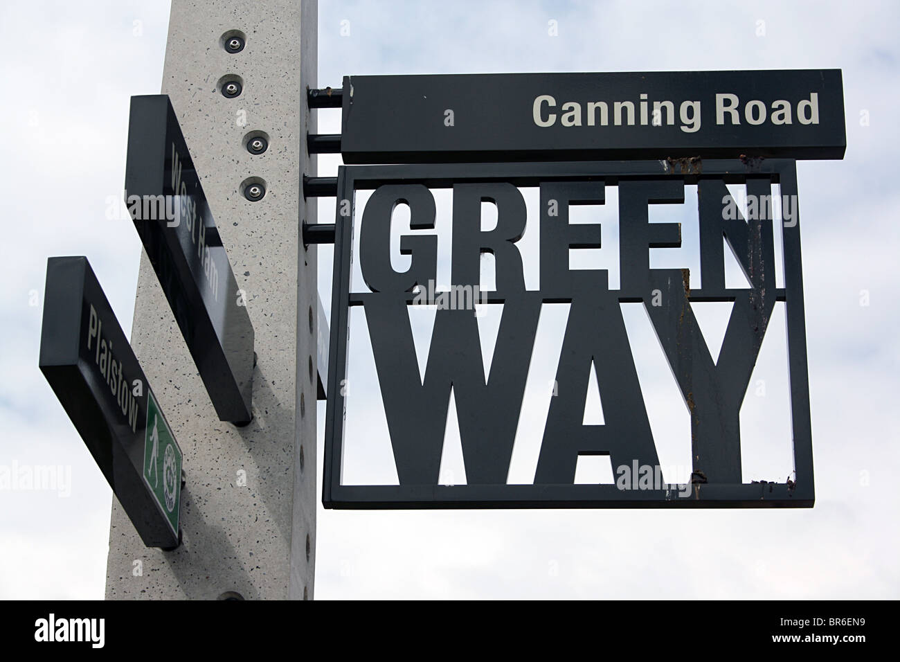 Cut-out sign, marking Greenway, East London Stock Photo - Alamy