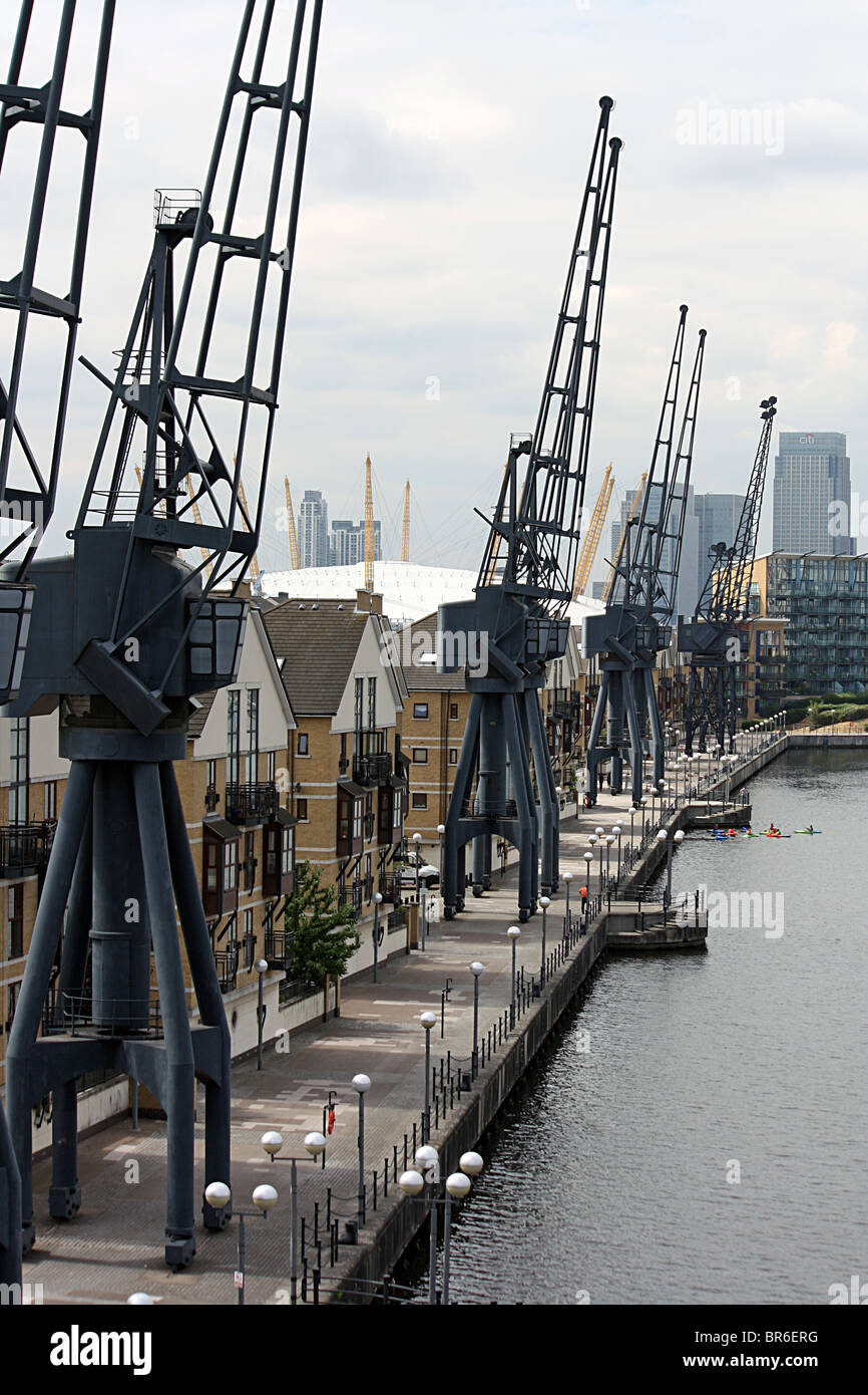 Royal Victoria Dock, London, preserved cranes and new housing Stock ...