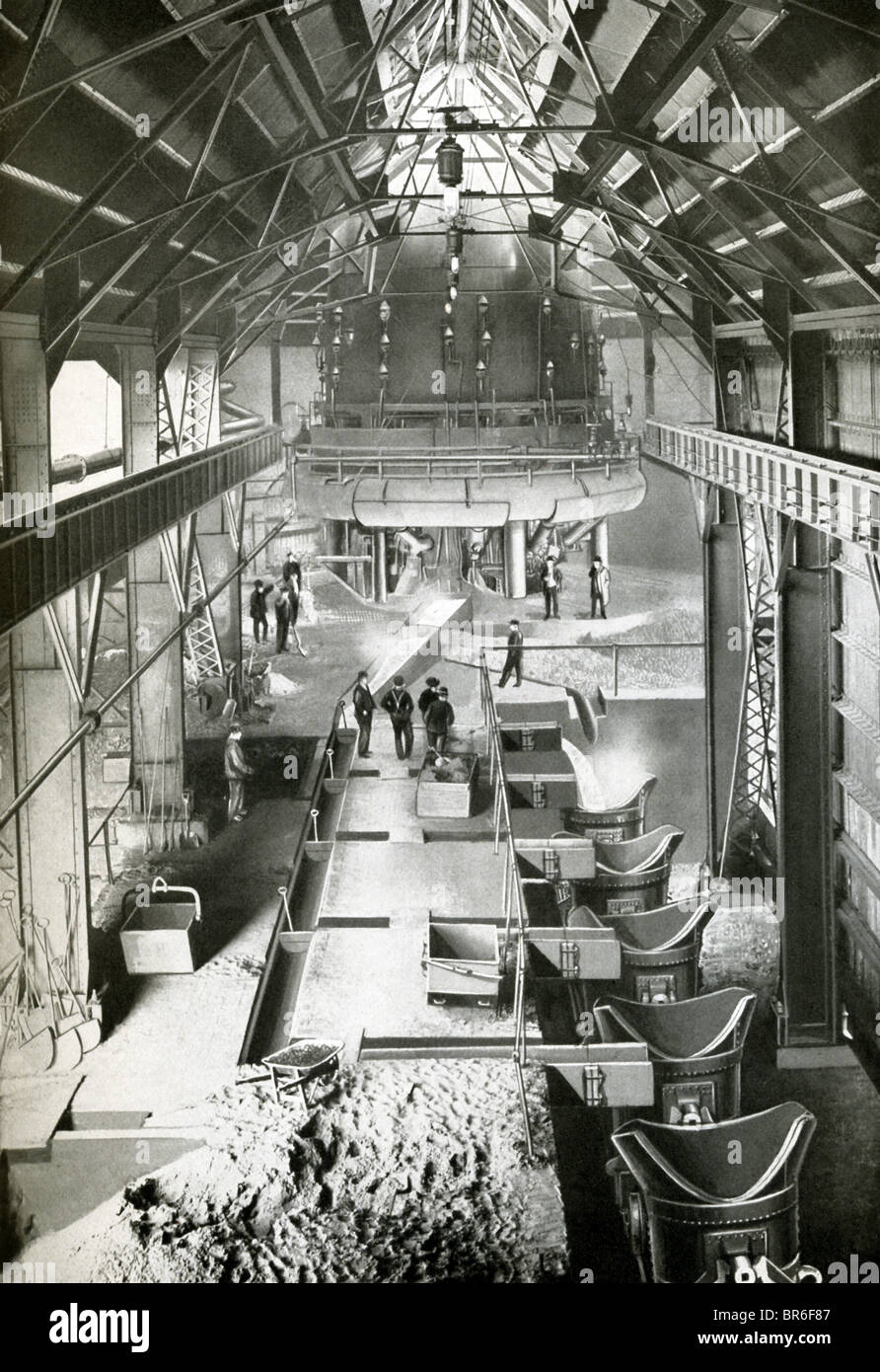 This early 1900s image shows workers for Inland Steel Company tapping ...