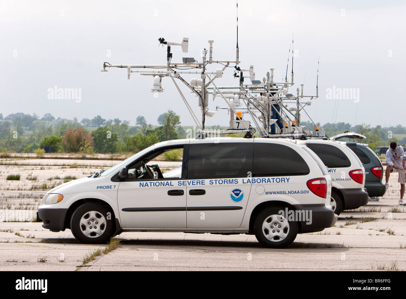 Scientists and storm chaser vehicles lined up in Stroud, Oklahoma, May ...