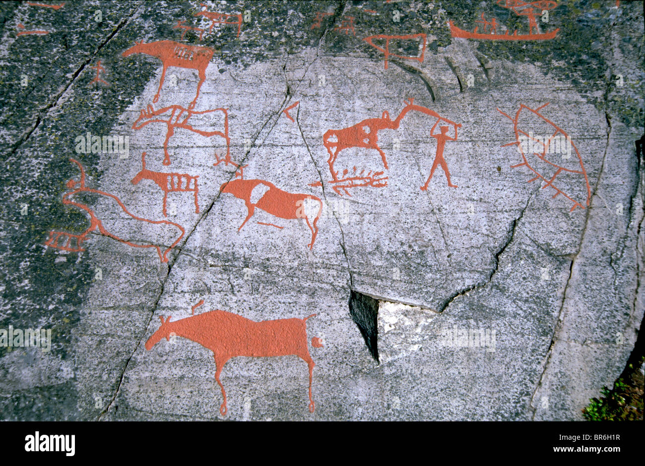 Hunting scene from UNESCO protected prehistoric rock art site, Alta ...