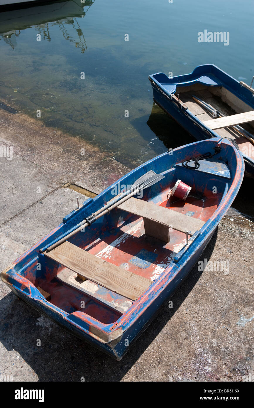 Little fishing boats in small harbor Mediterranean sea Formia Campania ...
