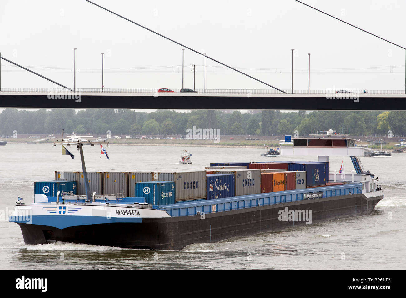 Barge on the river Rhine operated by Rhinecontainer, Dusseldorf ...