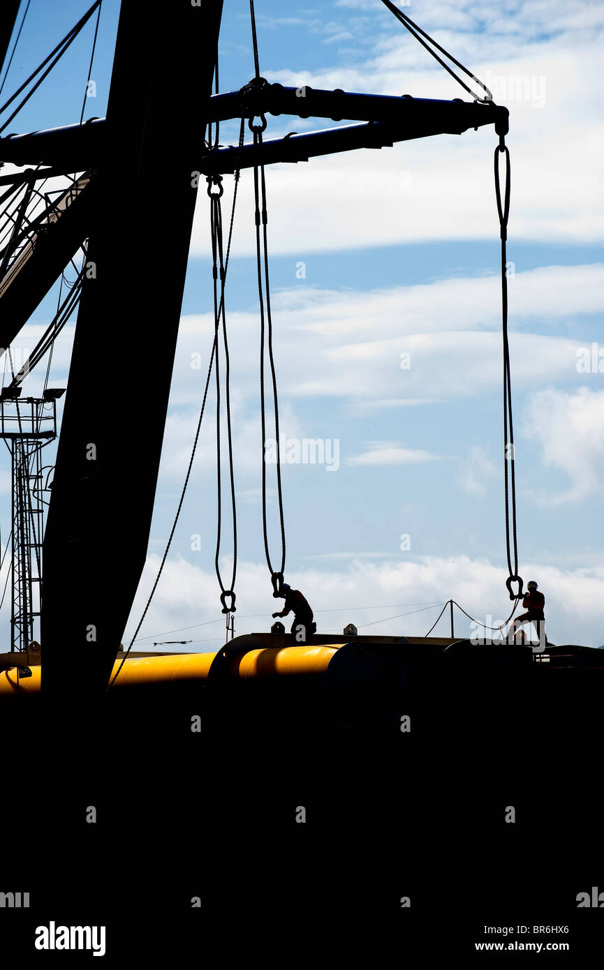 Work on the wave turbine Oyster in Stromnes, Orkney just before ...