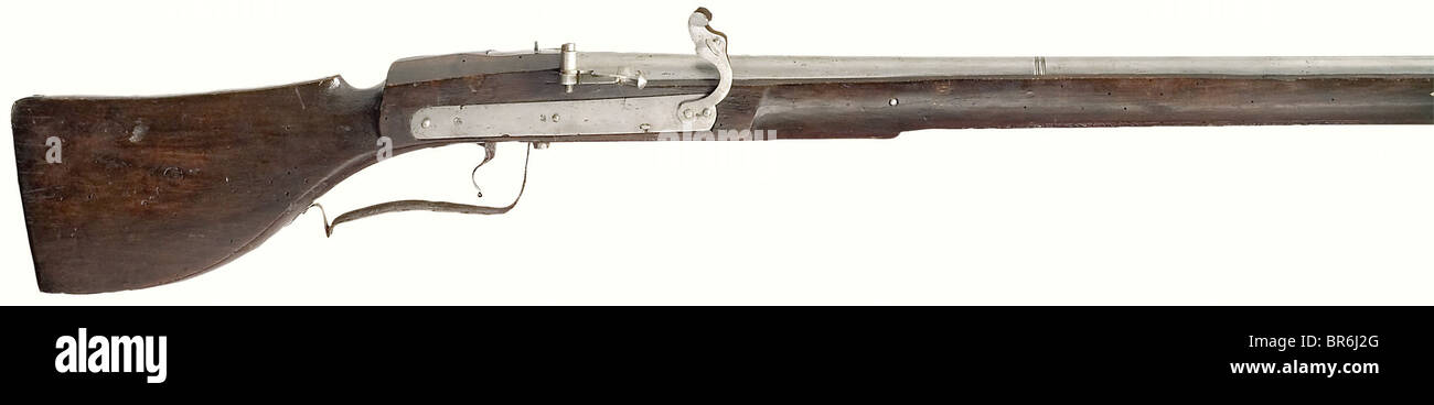 A matchlock musket, Suhl, circa 1630. Round barrel with a smooth bore ...