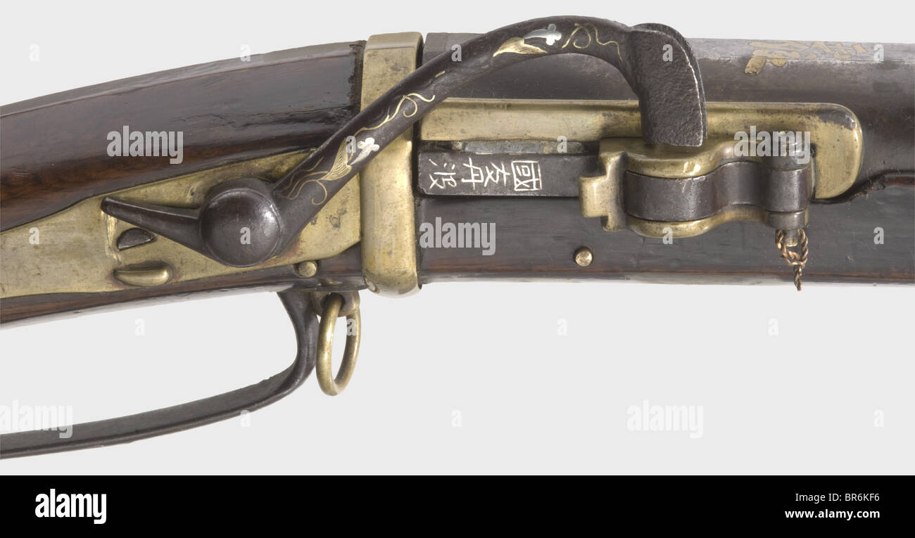 A teppo, Japan, mid 19th century, round smooth bore ikkaku barrel in ...