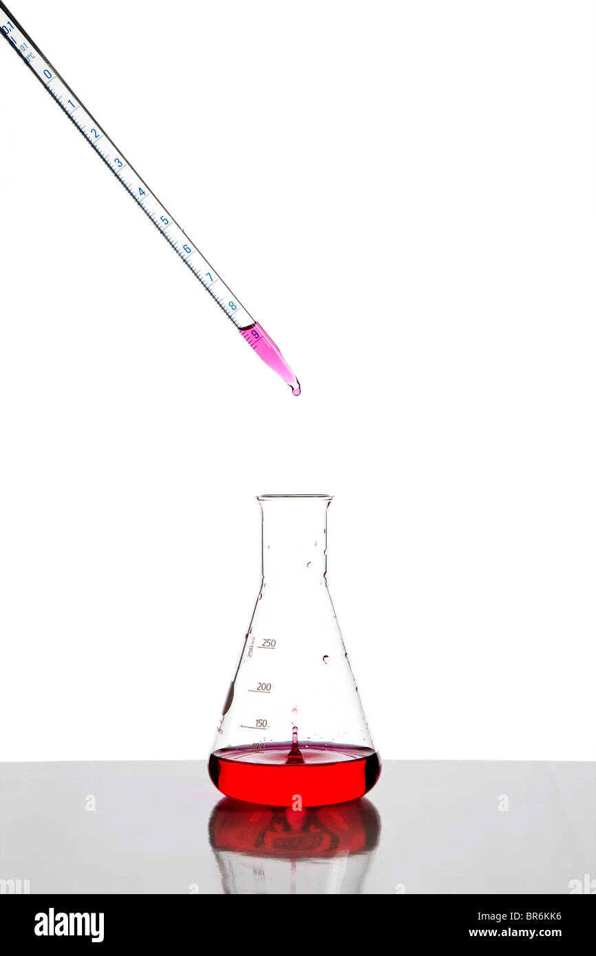 A dropper putting fluid into a beaker Stock Photo - Alamy