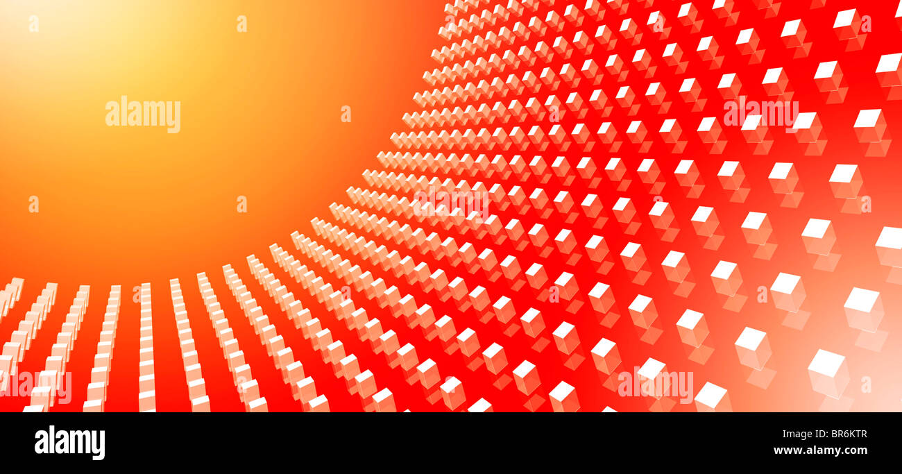 Orange abstract cubes in a curve Stock Photo - Alamy