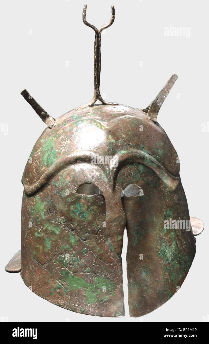 An Apulian-Corinthian helmet, 5th century B.C. Bronze. Clearly offset ...