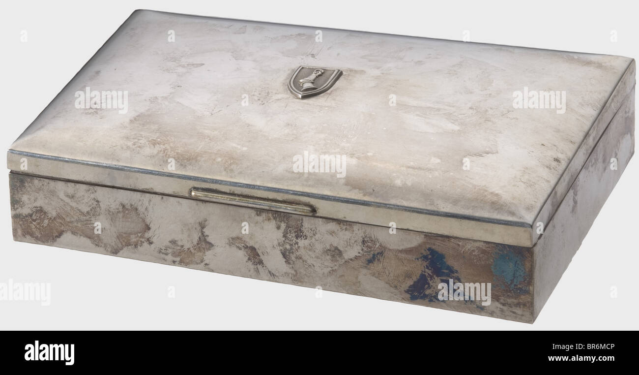 Hermann Göring - a silver cigar box., Silver, smooth surfaces, applied ...