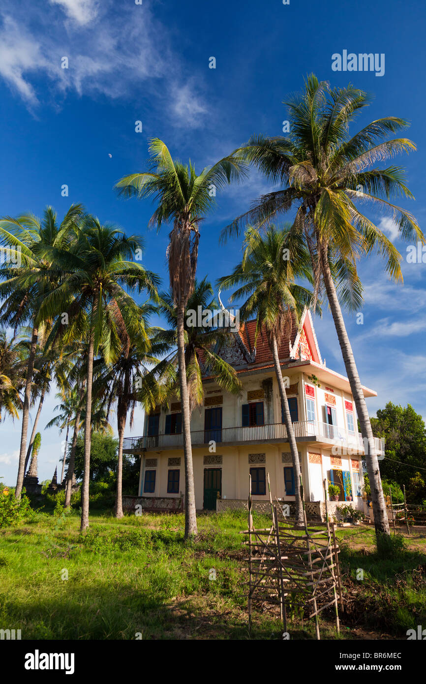 Cambodian monastery and palm trees - Kandal Province, Cambodia Stock ...