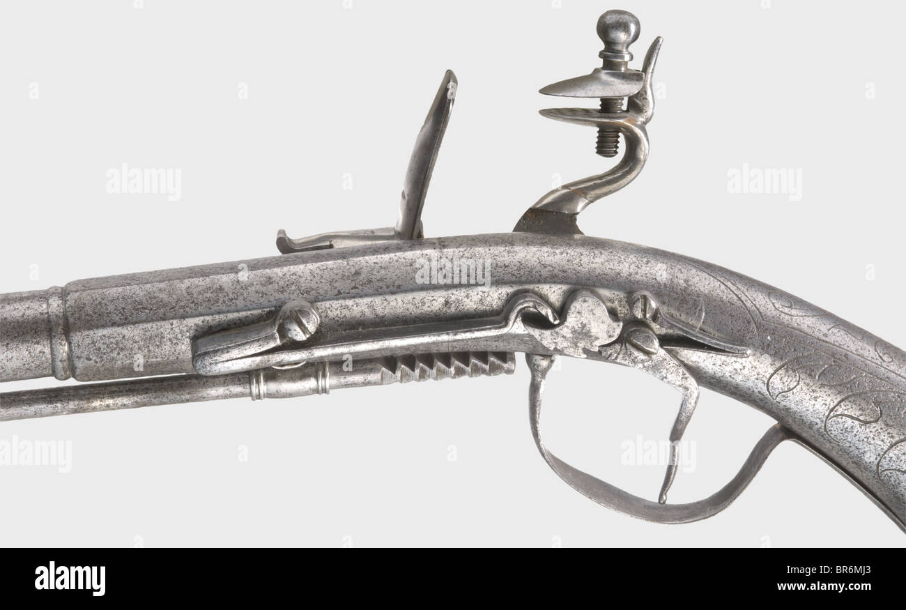 An all-steel flintlock pistol, Rhineland, circa 1660. Two-stage barrel ...