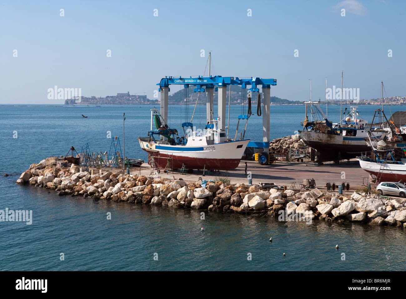 fishing boats restarting in Mediterranean shipyard Formia Naples Italy ...