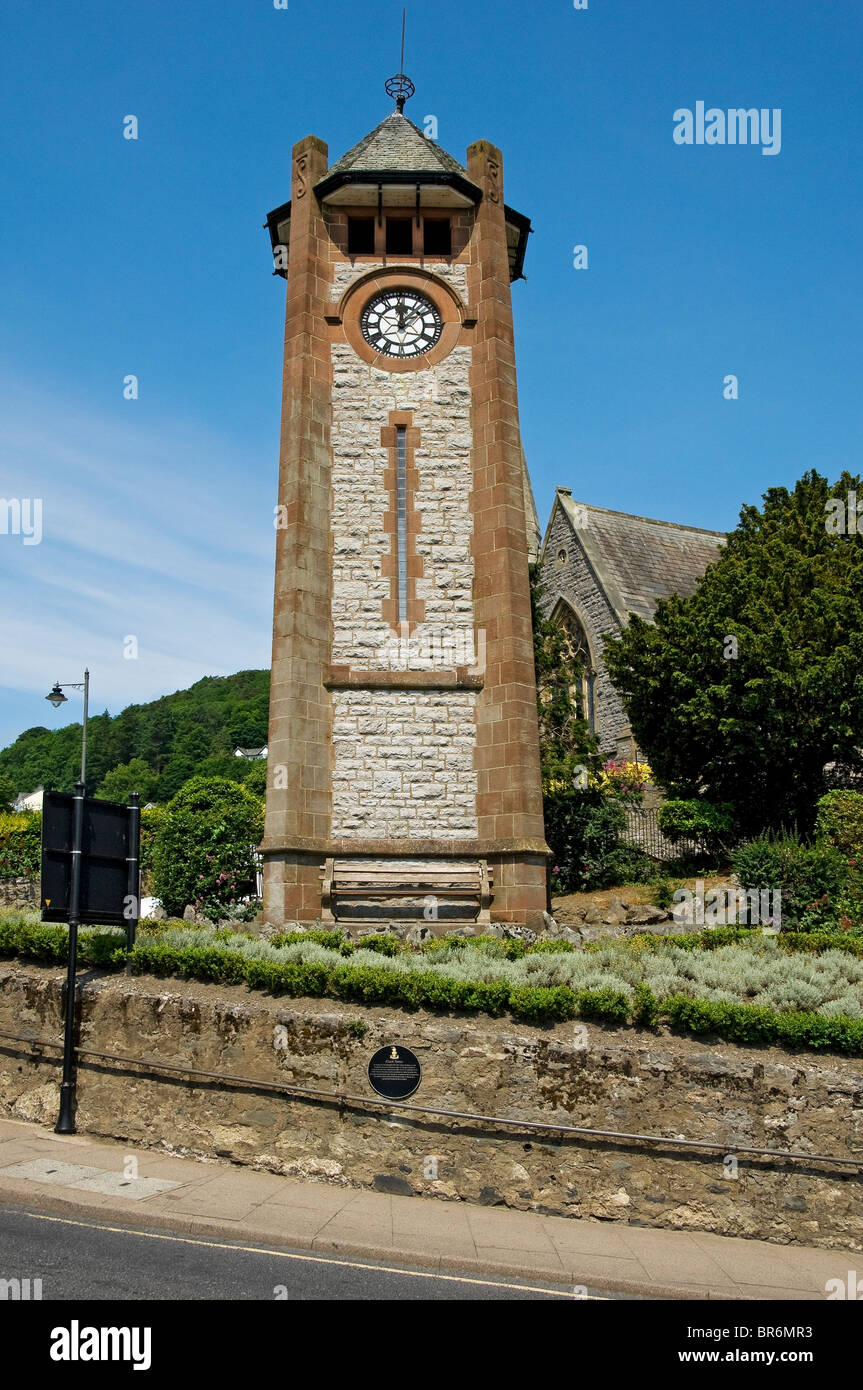 Clock tower built in 1912 at Grange-over-Sands in summer Cumbria ...
