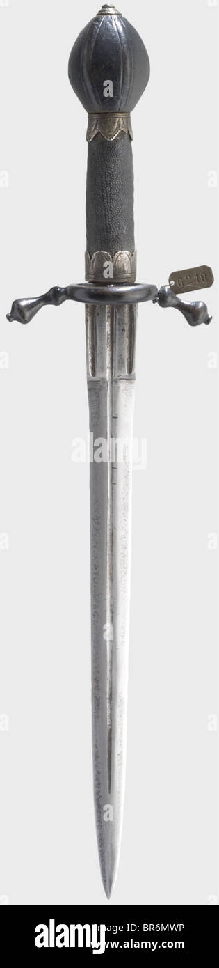 A Saxon left-hand dagger, circa 1600. Double-edged blade with narrow ...
