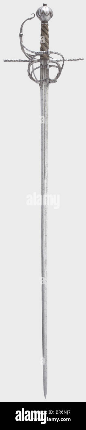 An Italian rapier, circa 1600. Slender thrusting blade of flattened ...