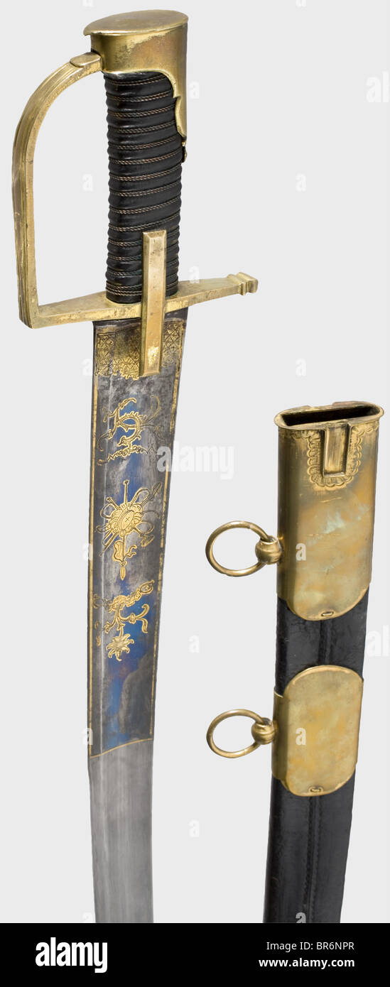 An officer's sabre "à l'allemande", circa 1790. Massive Damascus blade ...