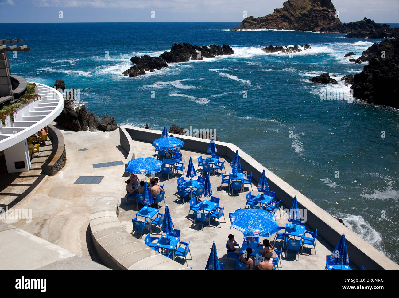Cafe at port Moniz Public tidal Pools Stock Photo - Alamy