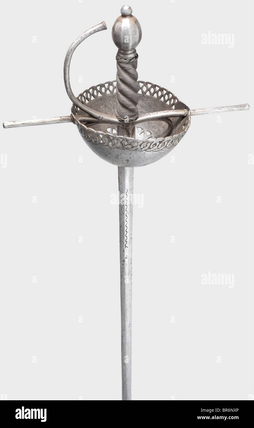 An Italian cup-hilted rapier, circa 1680. Slender thrusting blade with ...