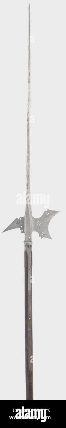 A German halberd, circa 1600. Long thrusting spike of square section, a ...