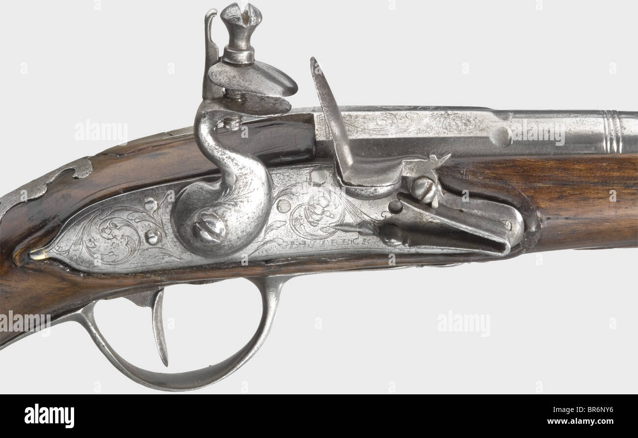 A flintlock pistol, Maastricht, end of the 17th century. Two-stage ...
