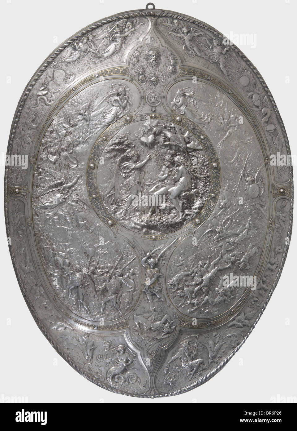 A splendid English shield, circa 1900. Made in several parts. Silver ...